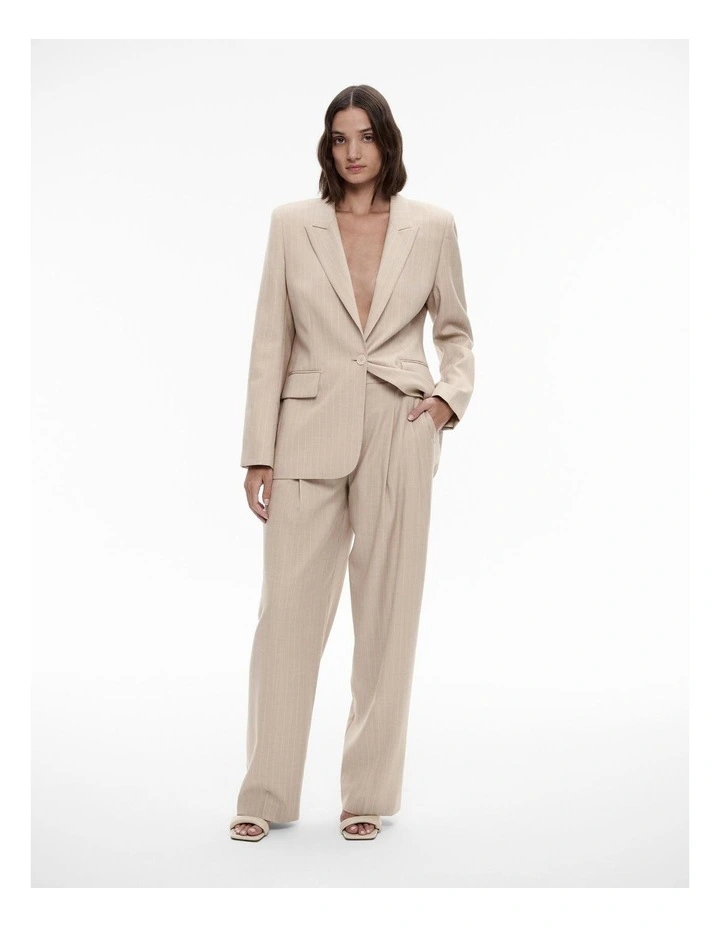 Witchery Wool Blend Pinstripe Pleat Trouser in Oat Marle | MYER