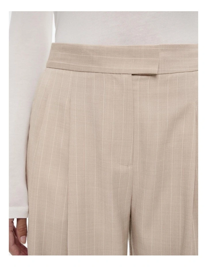 Witchery Wool Blend Pinstripe Pleat Trouser in Oat Marle | MYER