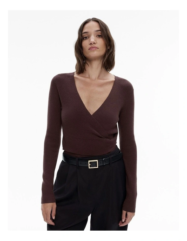 Witchery Twist Front Wrap Knit Top in Black Currant | MYER