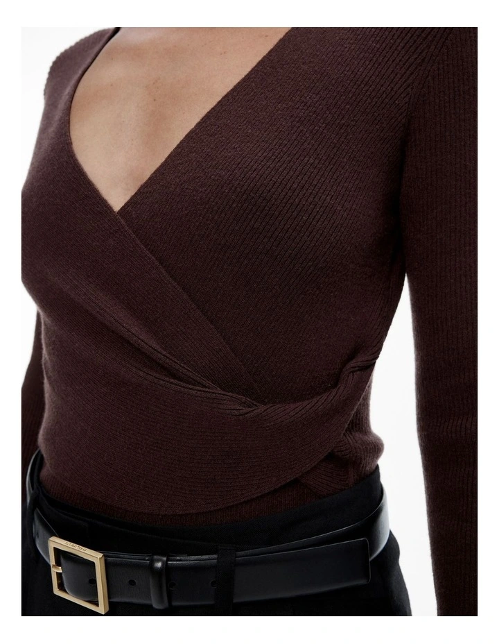 Witchery Twist Front Wrap Knit Top in Black Currant | MYER