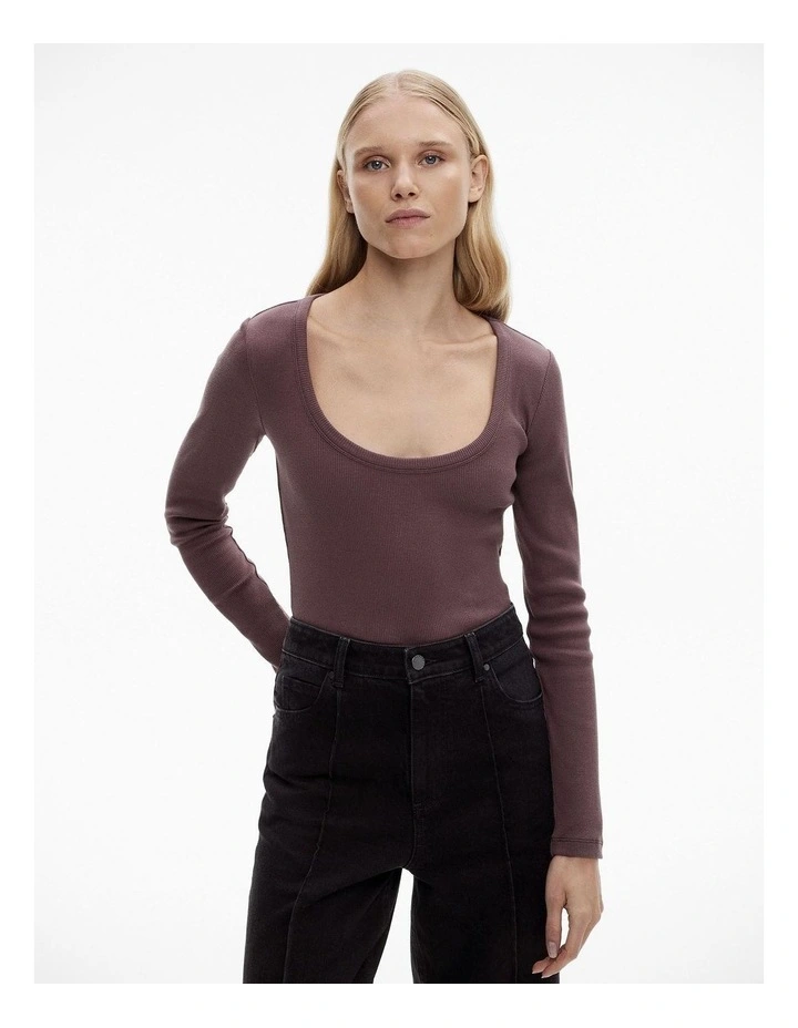 Witchery Scoop Neck Rib Top in Raisin | MYER