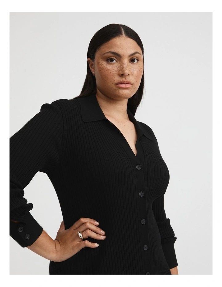 Witchery Button Through Rib Longline Cardigan in Black | MYER