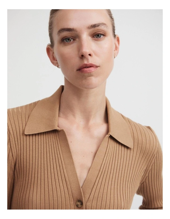 Witchery Button Through Rib Longline Cardigan in Camel | MYER