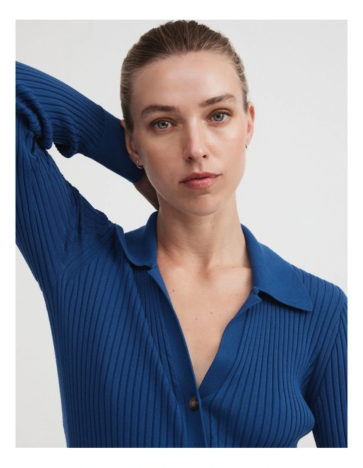 Witchery Button Through Rib Longline Cardigan in Eclipse Blue | MYER