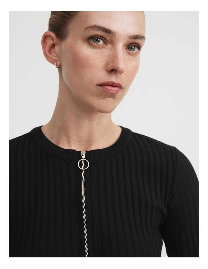Witchery Cotton Rib Zip Front Top in Black | MYER