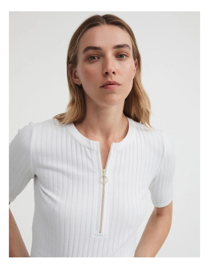 Witchery Cotton Rib Zip Front Top in Pure White | MYER