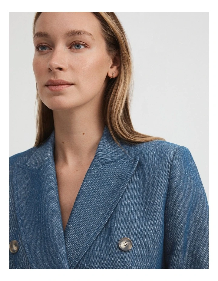 Witchery Yarn Dye Double-breasted Blazer in French Blue | MYER