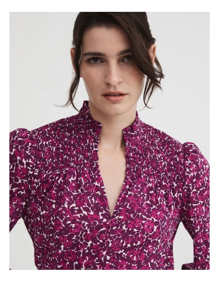 Witchery Berry Floral Shirred Blouse in Cranberry | MYER