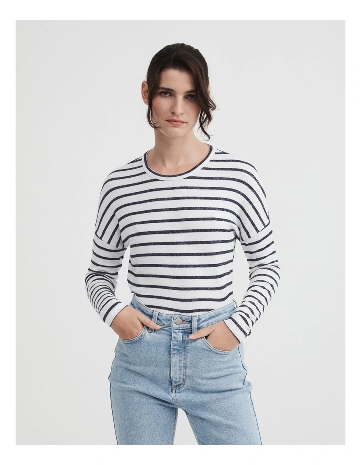 Witchery Stripe Drop Shoulder Long Sleeve Top in Ink | MYER
