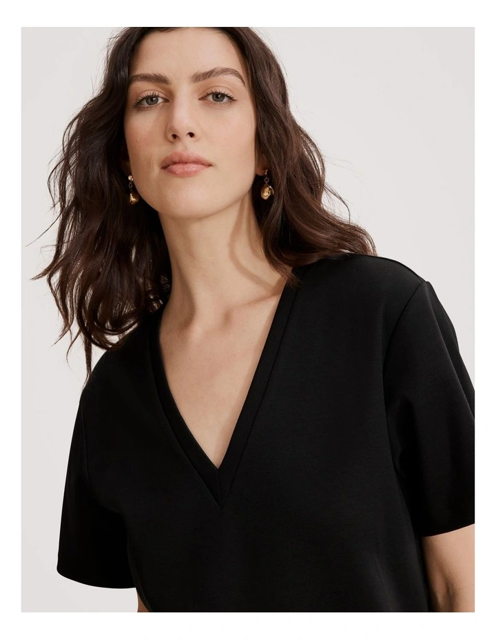 Country Road Longline Deep V-Neck T-Shirt in Black | MYER