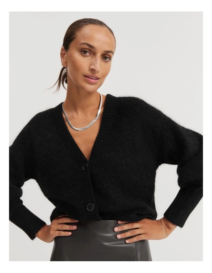 Country Road Brushed Crop Cardigan in Black | MYER