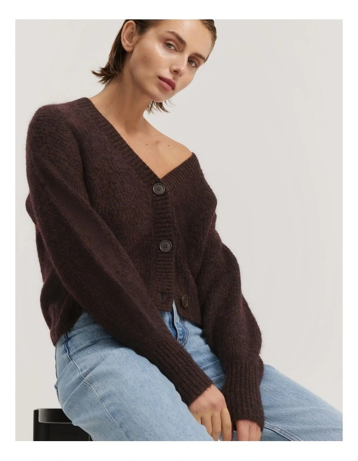 Country Road Brushed Crop Cardigan in Chocolate Marle | MYER