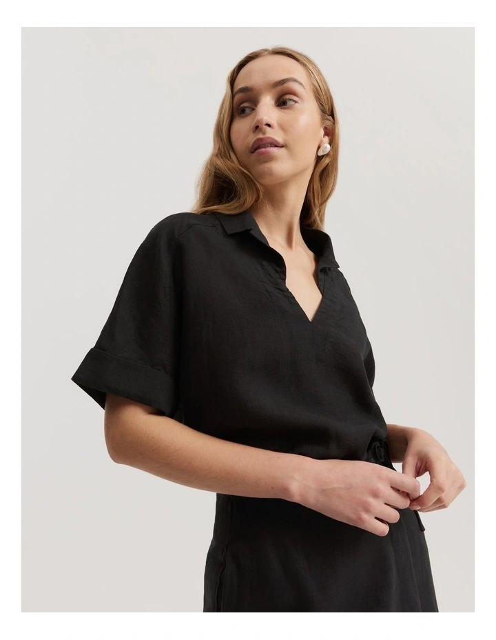 Country Road Organically Grown Linen Popover in Black | MYER