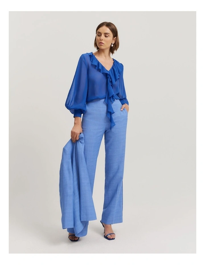 Country Road Silk Ruffle Dinner Blouse in Sapphire | MYER