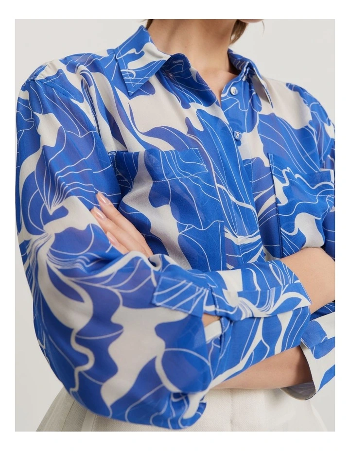 Country Road Silk Georgette Shirt in Abstract Swirl Print | MYER