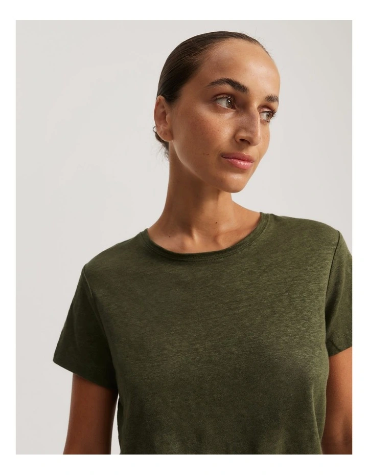 Country Road Linen Jersey T-shirt in Dark Olive | MYER