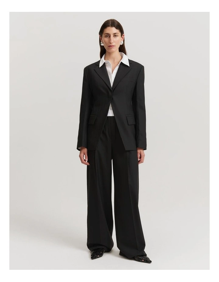 Country Road Self Stripe High Break Blazer In Black | MYER