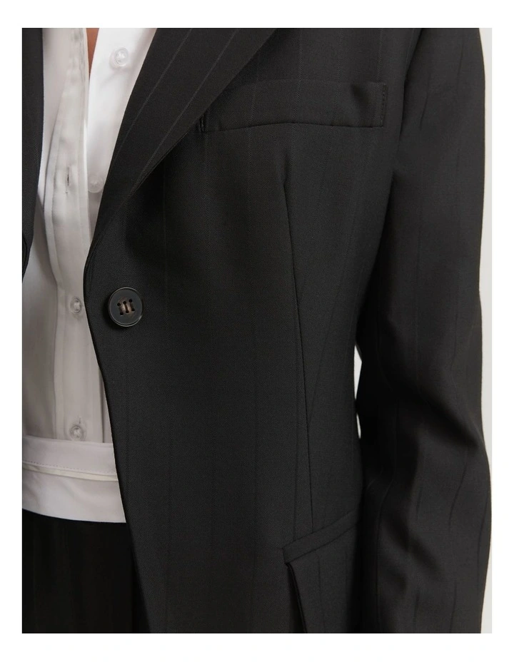 Country Road Self Stripe High Break Blazer in Black | MYER