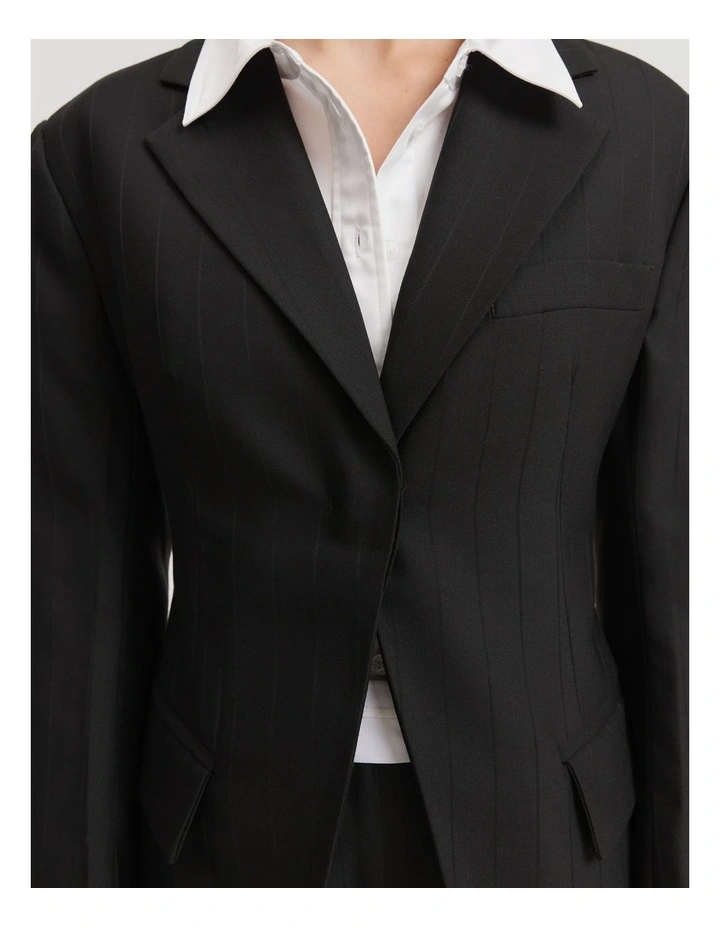 Country Road Self Stripe High Break Blazer In Black | MYER