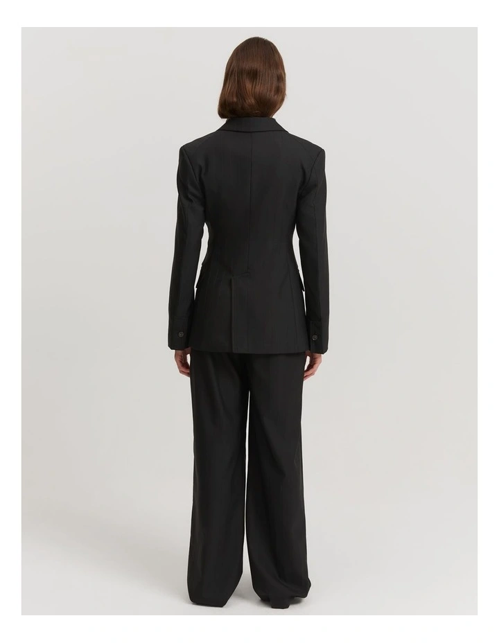 Country Road Self Stripe High Break Blazer in Black | MYER