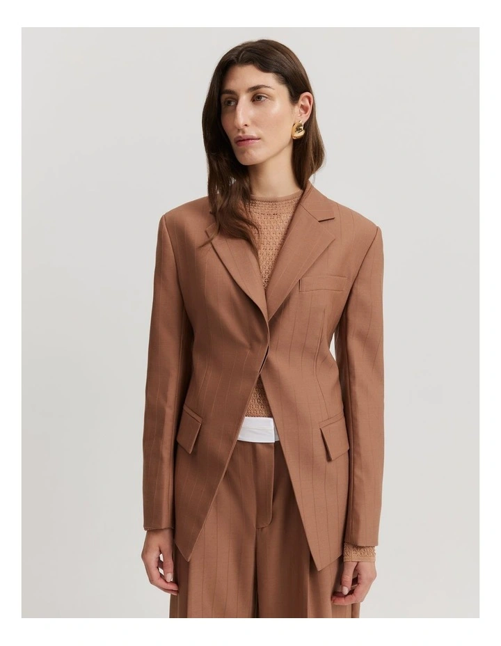 Country Road Self Stripe High Break Blazer in Biscuit | MYER