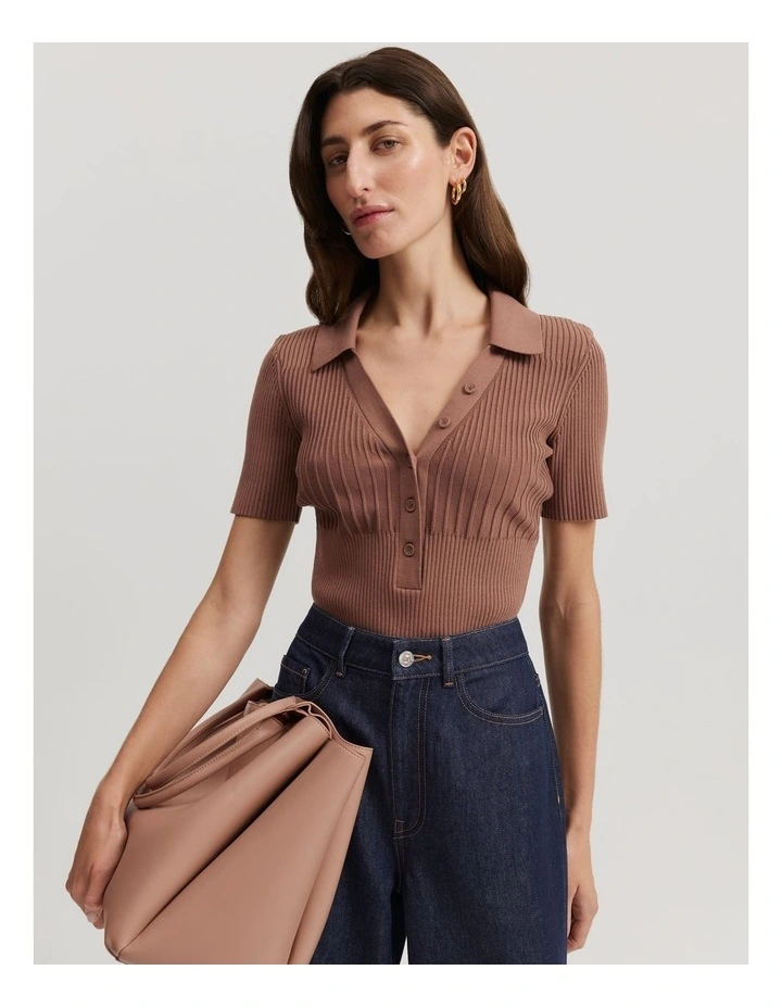 Country Road Variegated Rib Top in Biscuit | MYER