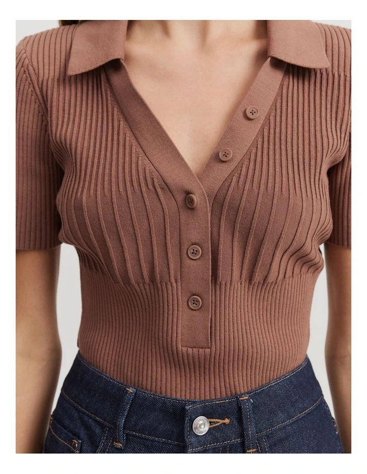 Country Road Variegated Rib Top in Biscuit | MYER
