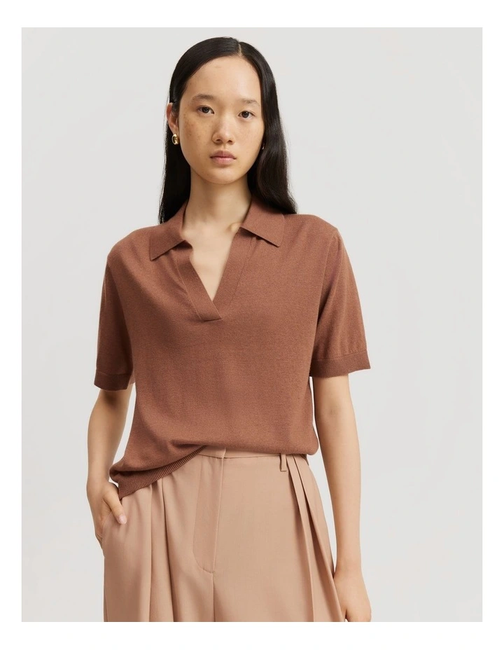 Country Road Organically Grown Cotton Cashmere Polo in Biscuit | MYER