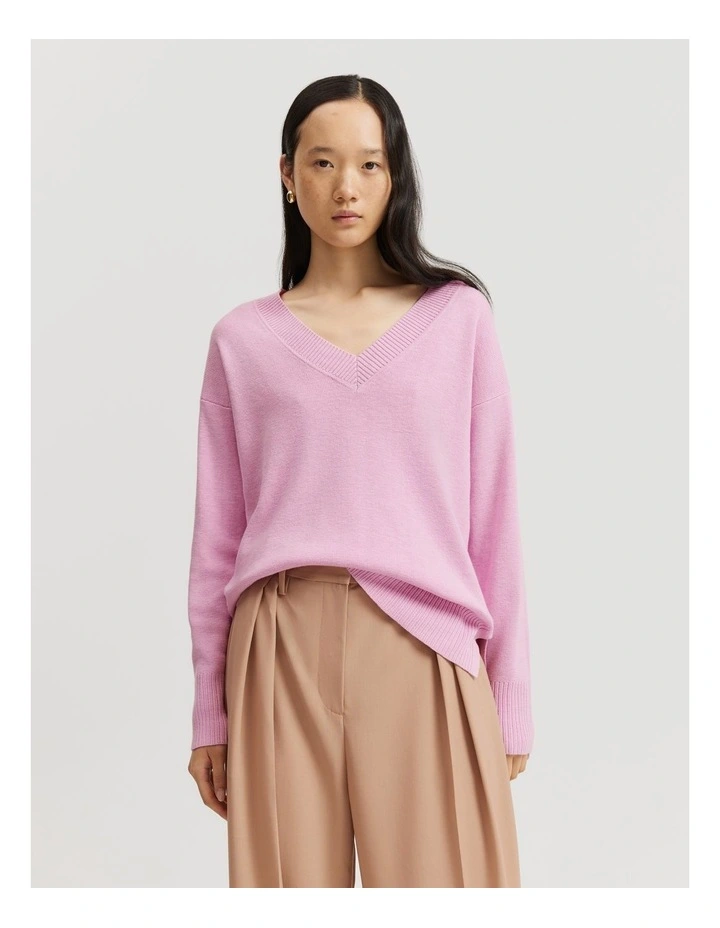 Country Road Organically Grown Cotton Linen V Knit In Rose | MYER