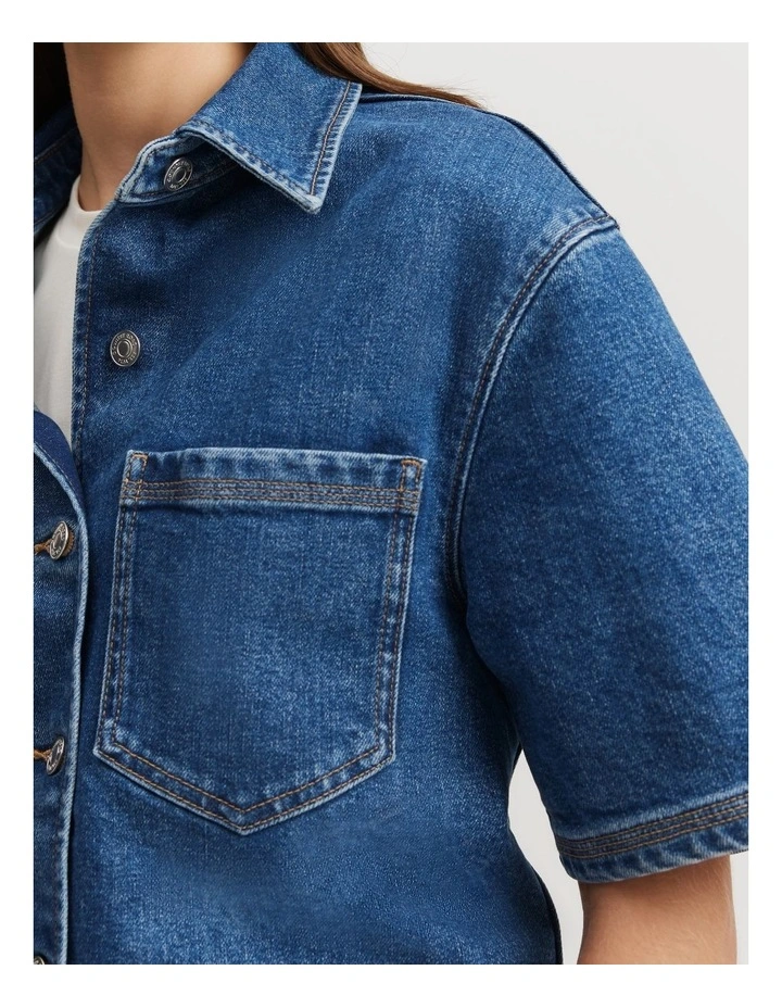 Country Road Denim Short Sleeve Shirt in Mid Blue Wash | MYER