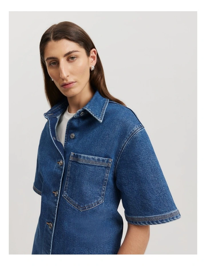 Country Road Denim Short Sleeve Shirt in Mid Blue Wash | MYER