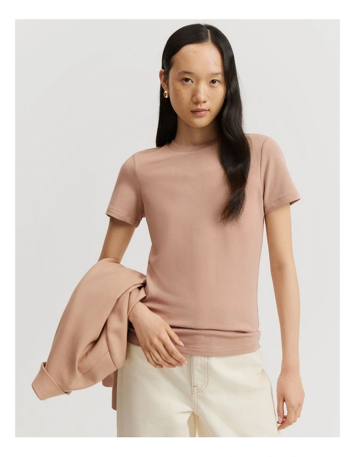 Country Road Australian Cotton Blend Fitted T-Shirt in Nougat | MYER
