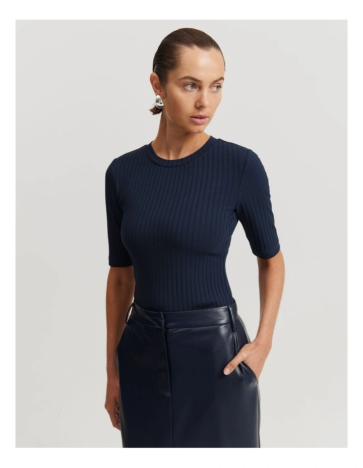 Country Road Short Sleeve Rib T-Shirt in Navy | MYER