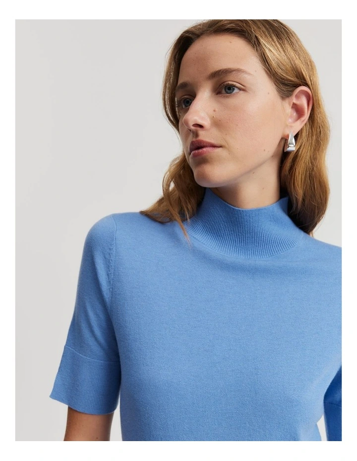 Country Road Merino Wool Silk Short Sleeve Knit in French Blue | MYER