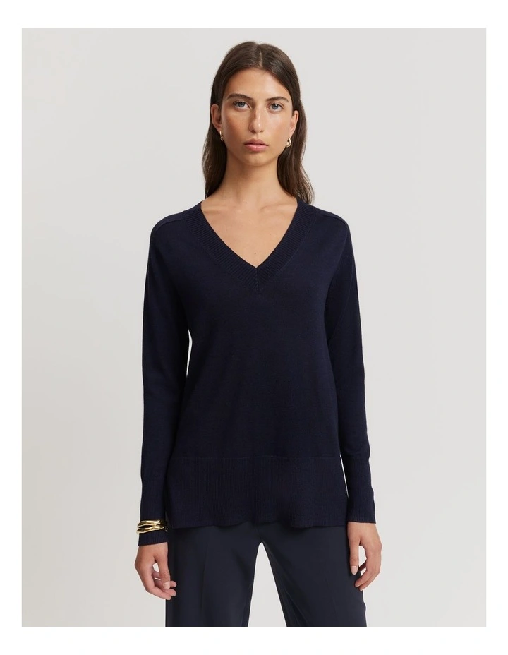 Country Road Verified Australian Merino Wool V-neck Knit in Navy Marle ...