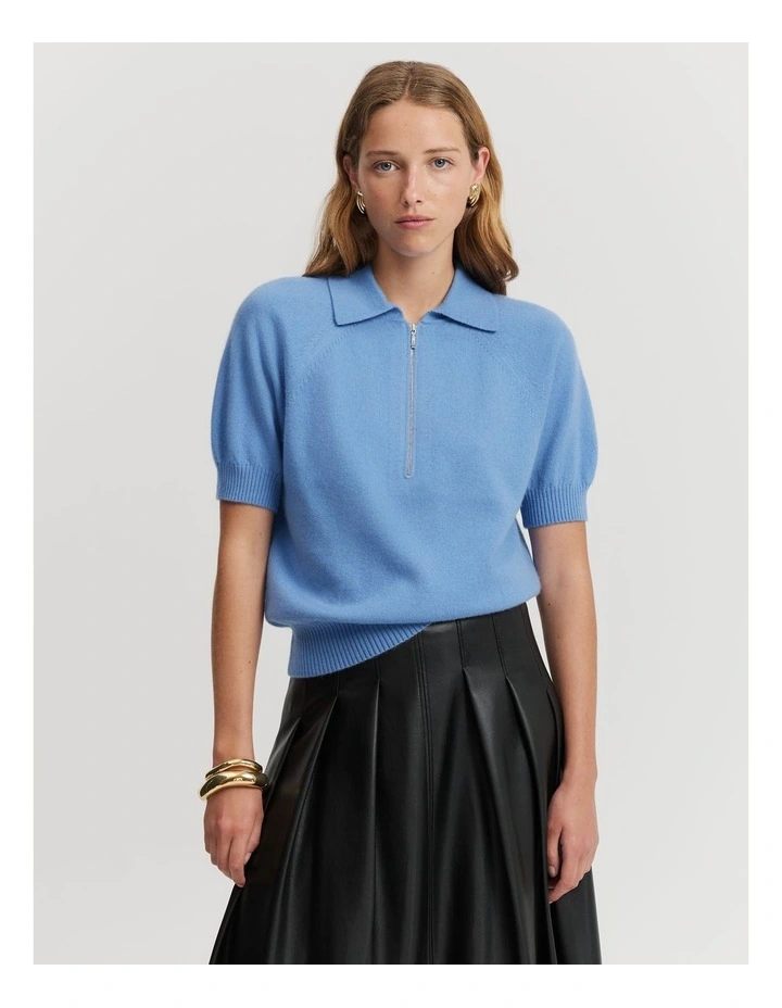 Country Road Gcs-certified Cashmere Blend Zip-through Knit Polo Top in ...