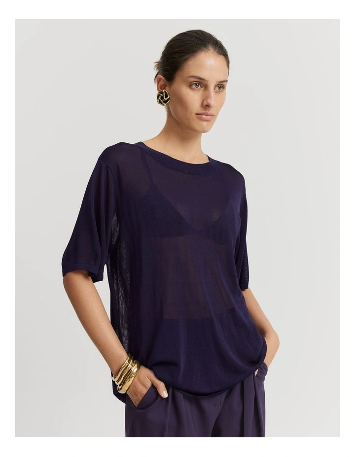 Country Road Sheer Knit T-shirt In Eggplant | MYER