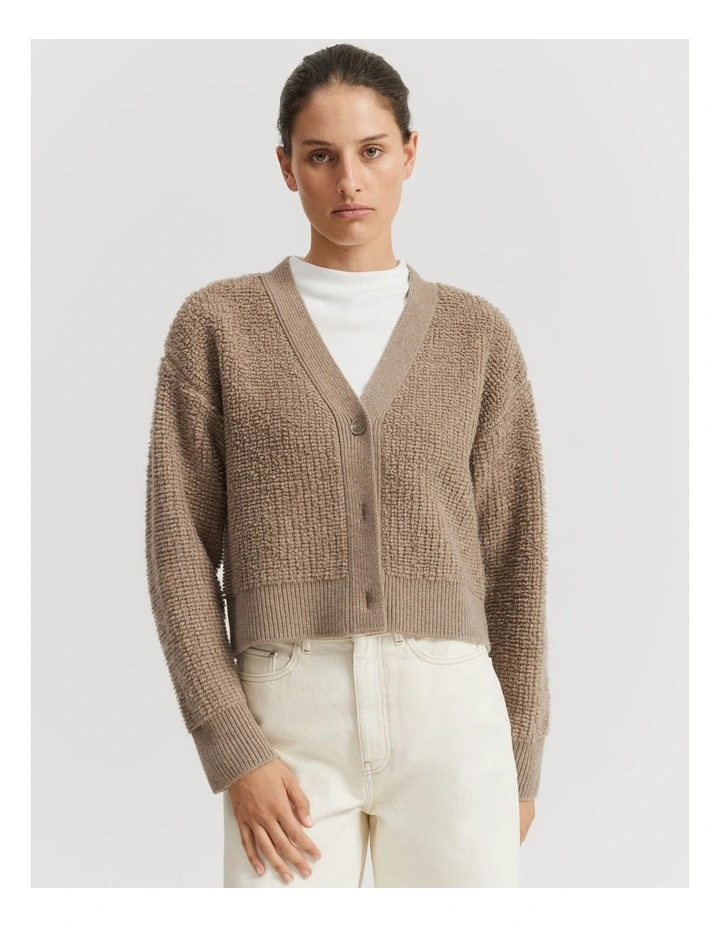 Country Road Boucle Crop Cardigan In Fawn | MYER
