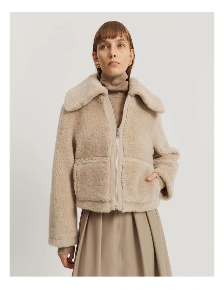 Country Road Zip Through Bomber Jacket In Ecru | MYER
