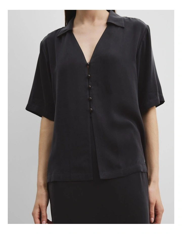 Country Road Cupro Button Front Top in Black | MYER