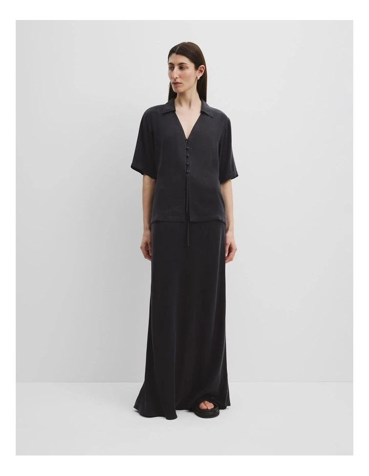 Country Road Cupro Button Front Top in Black | MYER