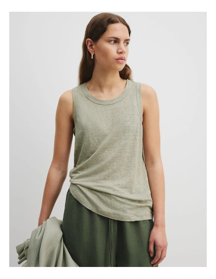 Country Road Linen Jersey Tank in Dark Pistachio | MYER
