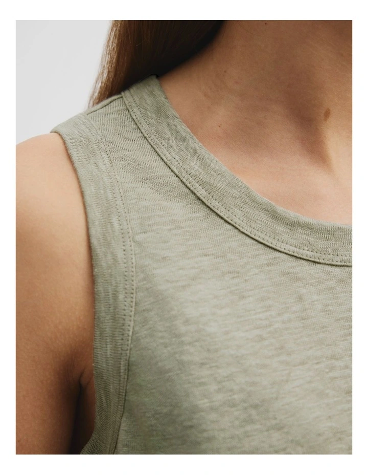 Country Road Linen Jersey Tank In Dark Pistachio | MYER