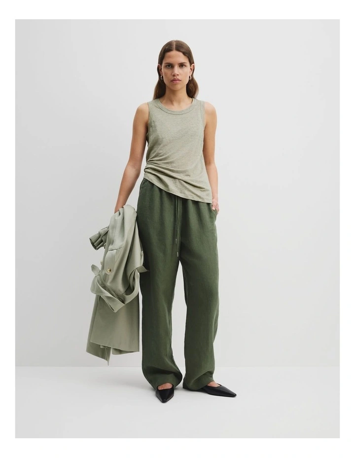 Country Road Linen Jersey Tank In Dark Pistachio | MYER