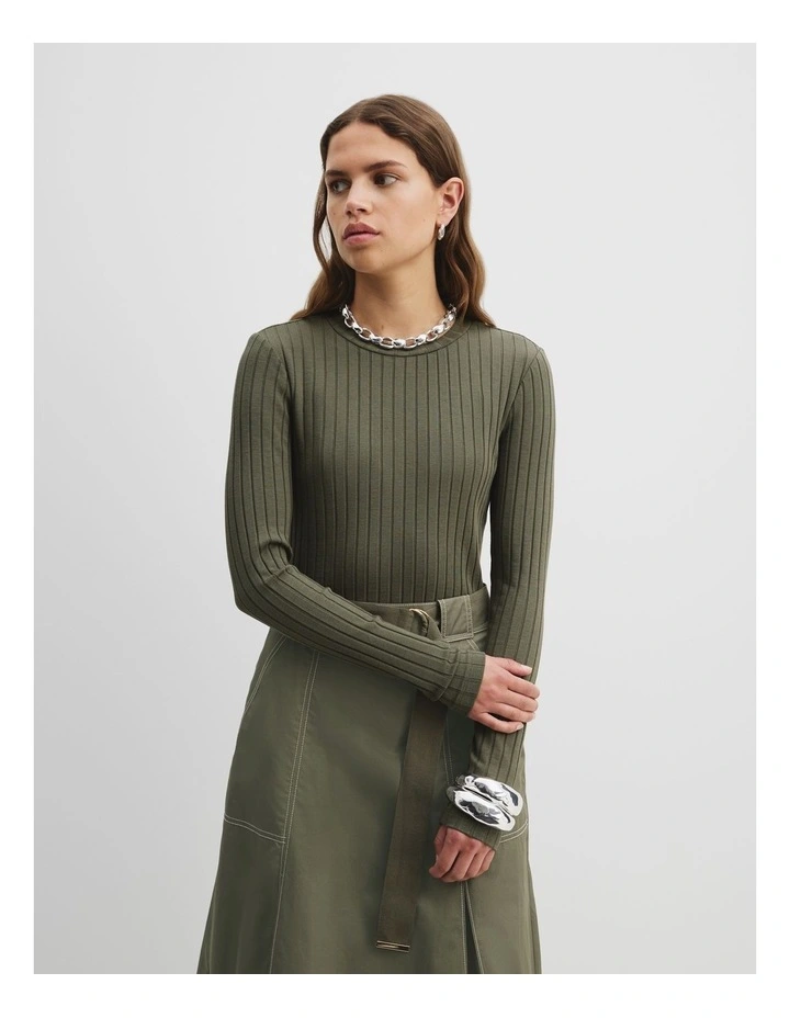 Country Road Long Sleeve Rib Top In Dark Moss | MYER