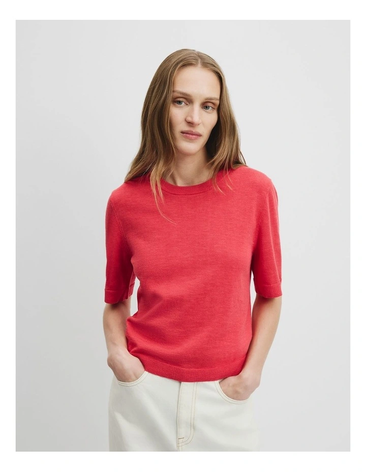 Country Road Organically Grown Cotton Linen Short Sleeve Knit in Ruby ...