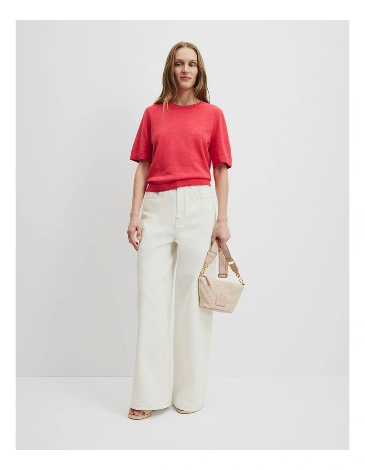 Country Road Organically Grown Cotton Linen Short Sleeve Knit in Ruby ...