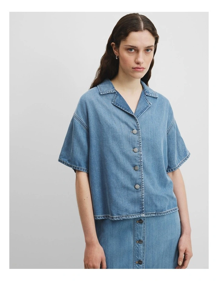 Country Road Soft Denim Short Sleeve Shirt in Vintage Wash Denim | MYER