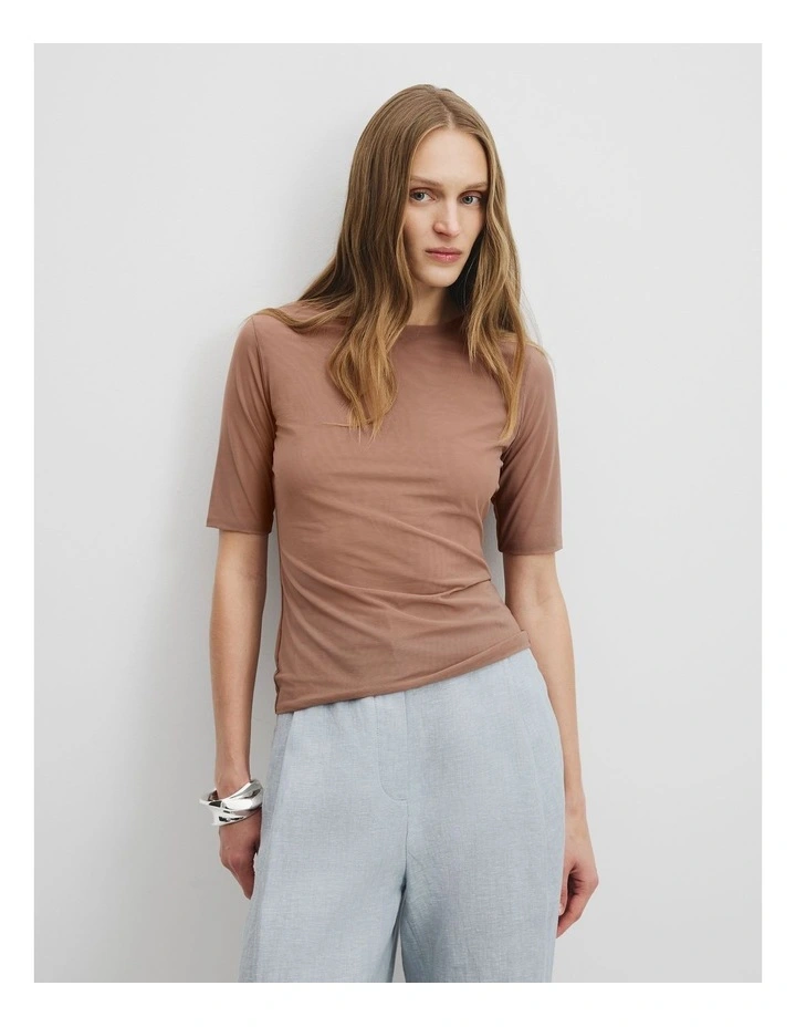 Country Road Mesh Half Sleeve Top in Nutmeg | MYER