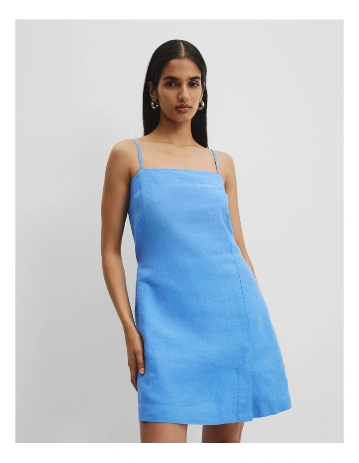 Country Road Organically Grown Cotton Linen Shift Mini Dress in Arctic Blue | MYER